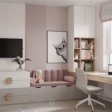 A Room With Pink Walls And White Furniture