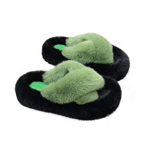 Winter Slippers Women Fashion Cross Fluffy Fur Slipper Home Slides