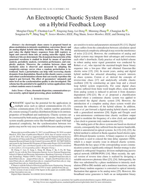 Pdf An Electro Optic Chaotic System Based On A Hybrid Feedback Loop