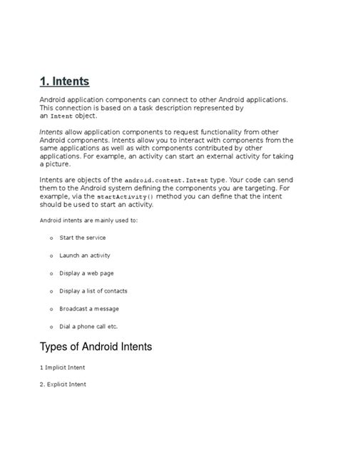 Intents Types Of Android Intents Pdf