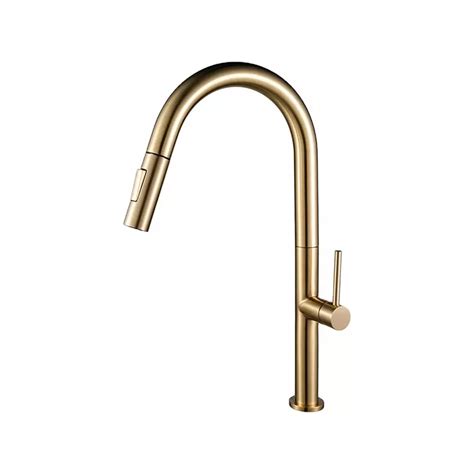 Grifo cocina alto extraíble monomando dorado cepillado serie Eufrates