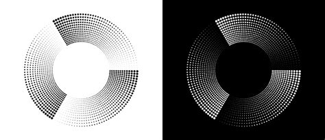 흰색과 검은색 물방울 무늬가 원형으로 로고 또는 추상적인 배경으로 표시됩니다 3개 부품으로 구성된 로딩 표지판과 같은 회전하는