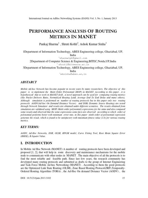 Performance Analysis Of Routing Metrics In Manet Pdf Wireless Ad