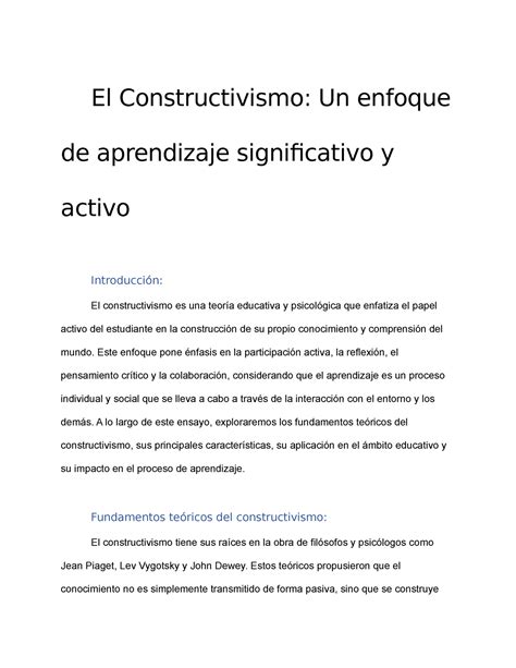 El Constructivismo Un Enfoque De Aprendizaje Significativo Y Activo