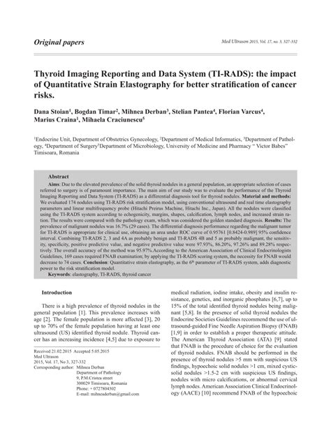 Pdf Thyroid Imaging Reporting And Data System Ti Rads The Impact Of Quantitative Strain