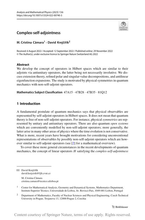 Complex Self Adjointness