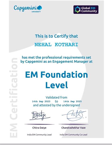 Nehal Kothari On Linkedin Engagementmanager Certification Capgemini