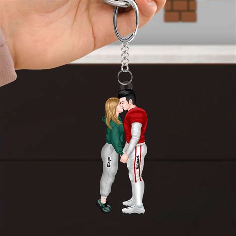 Personalized Sport Couple Keychain Couple Kissing Goduckee