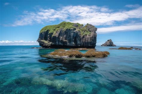 Premium Ai Image Float Island With Towering Rock Structure In The