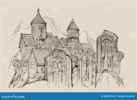 Medieval Church Sevan Lake Stock Illustrations 8 Medieval Church