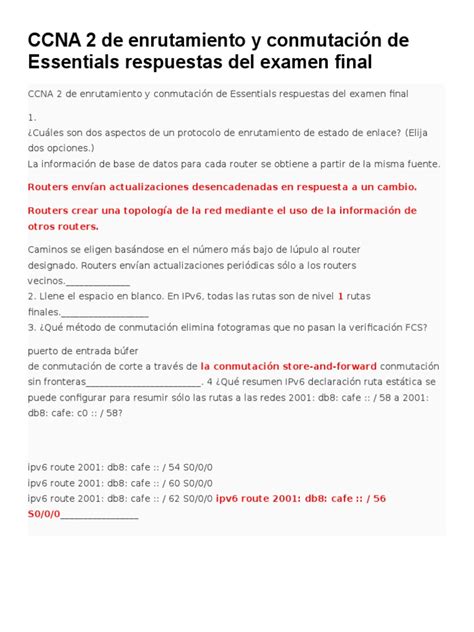 Ccna 2 De Enrutamiento Y Conmutación De Essentials Respuestas Del