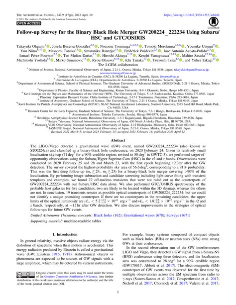 Pdf Follow Up Survey For The Binary Black Hole Merger Gw200224 222234 Using Subaru Hsc And Gtc