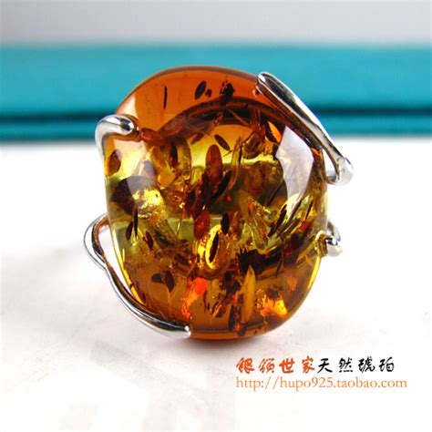 欧款炫丽 双色花珀 天然琥珀戒指 精工925纯银手工镶嵌指环 保真你的愿望会实现