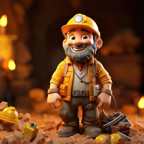 3d Cartoon Character Of Miner Premium Ai Generated Image