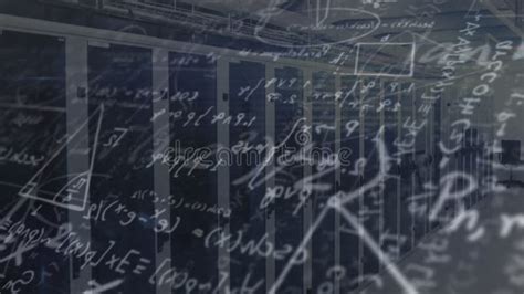 Overlaying Mathematical Equations And Graphs In School Animation Server Room Setting Stock