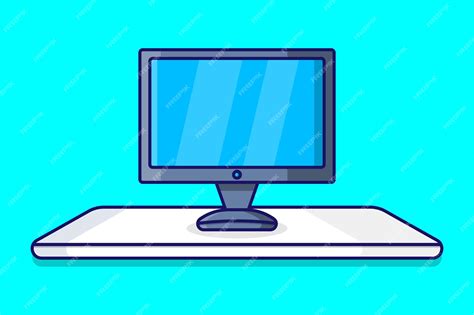 Premium Vector Illustration Of A Cute Computer Cartoon Vector Cyan Background