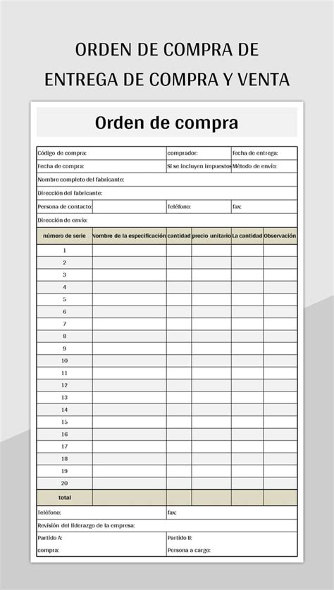 Plantilla De Formato Excel Orden De Compra De Entrega De Compra Y Venta