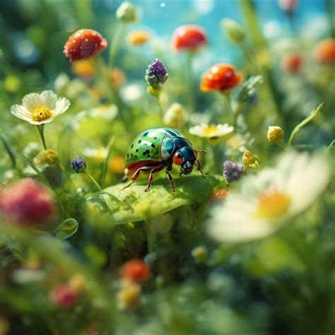 Premium Photo Close Up Sequence Green Grass Surrounded By Flowers And Bees