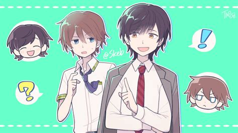 Safebooru 2boys Blue Eyes Brown Eyes Brown Hair Closed Mouth