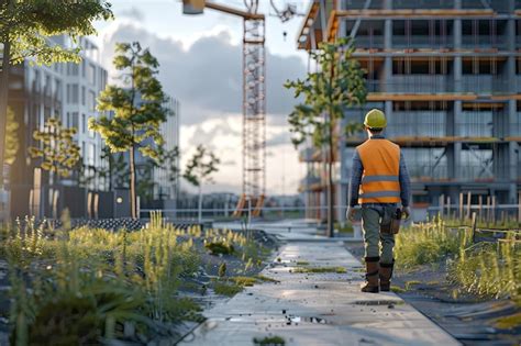 Premium Photo Engineer Overseeing Construction Site From Footpath