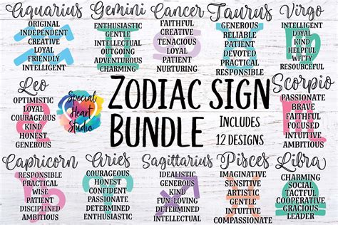 Zodiac Sign Bundle A Collection Of 12 Zodiac Svg Cut Files 225557