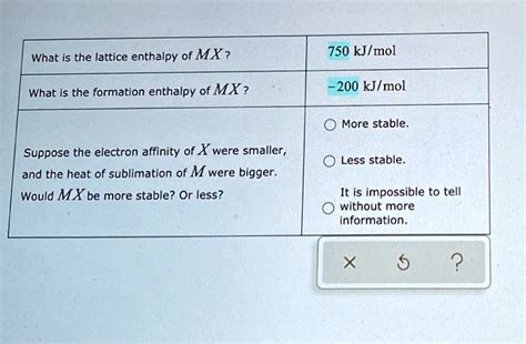 SOLVED What Is The Lattice Enthalpy Of MX 750 KJ Mol What Is The Formation Enthalpy Of MX 200