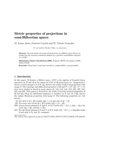 Metric Properties Of Projections In Pdf Norm Mathematics Linear Map