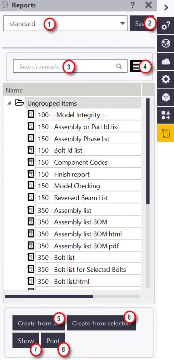 reports side pane tekla user assistance