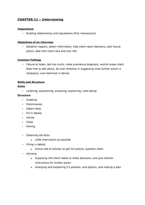 interviewing textbook notes chapter 11 interviewing importance