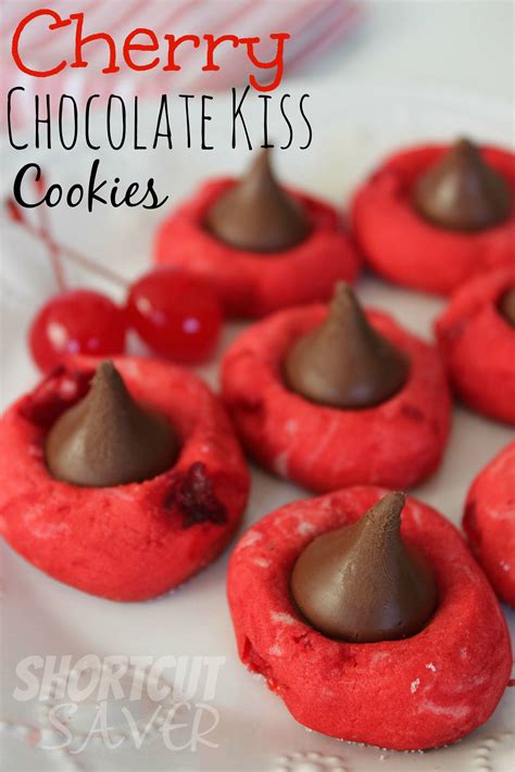 Cherry Chocolate Kiss Cookies Recipe Short Cut Saver Chocolate Kiss
