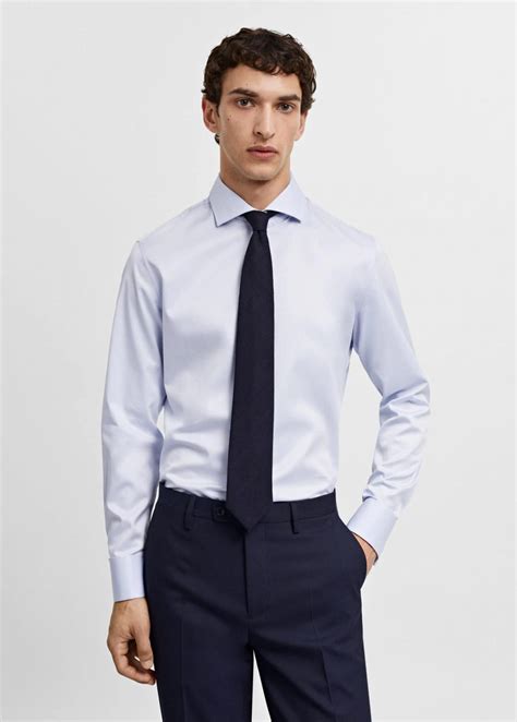 망고 트윌 원단 슬림핏 수트 커프링크스 셔츠 67070620 Azul Celeste