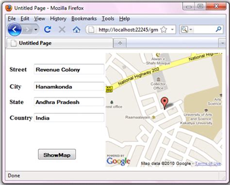 Displaying Google Maps In ASP NET Web Application