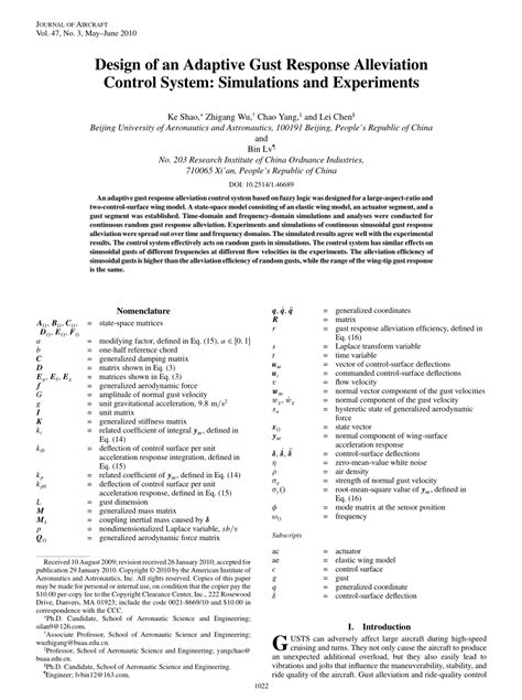 Pdf Design Of An Adaptive Gust Response Alleviation Control System