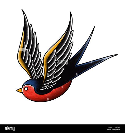 Hand Drawn Swallow Bird Tattoo Design On White Background Old School
