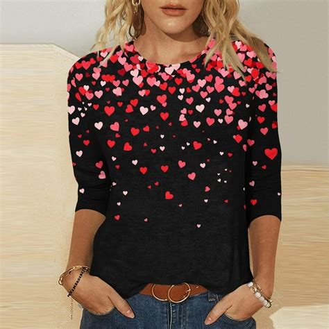 Poteti Valentines Day T Shirts For Women Romance 34 Sleeve T Shirts
