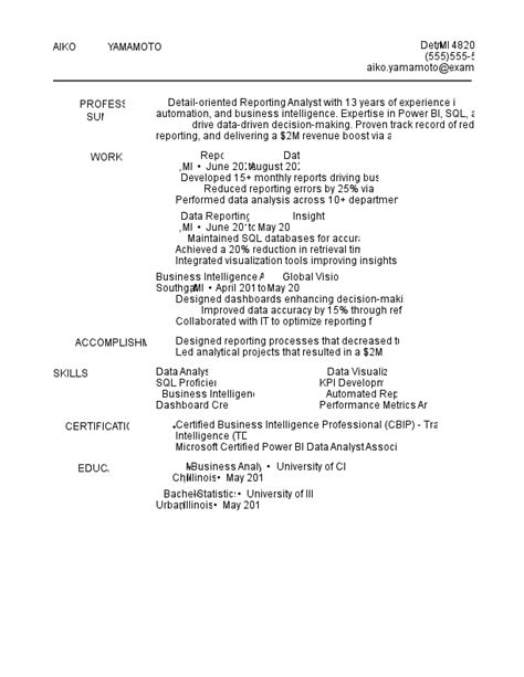 Reporting Analyst Resume Examples And Templates