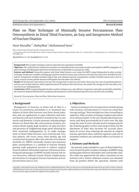 Pdf Plate On Plate Technique Of Minimally Invasive Percutaneous Plate Osteosynthesis Mippo