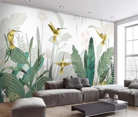 Papel tapiz de hojas de plátano tropical 3D para decoración para las