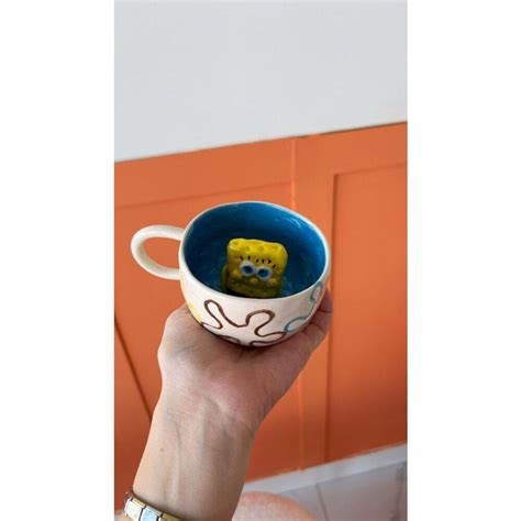 Handmade Spongebob Mug Funny Cartoon Character Ceramic Cup Quirky
