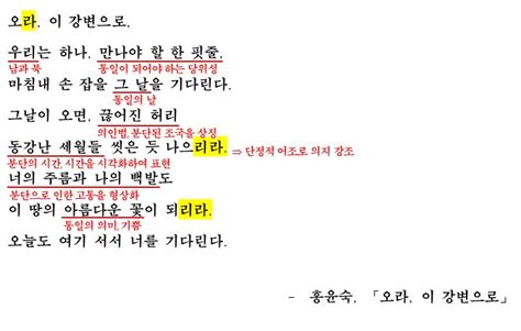 오라 이 강변으로 홍윤숙 해석 해설 분석 정리 시와 소설 수능국어