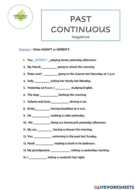 Lesson 24 Past Continuous Negative Worksheet Continuity English