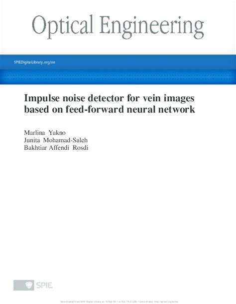 Pdf Impulse Noise Detector For Vein Images Based On Feed Forward Neural Network Junita Saleh
