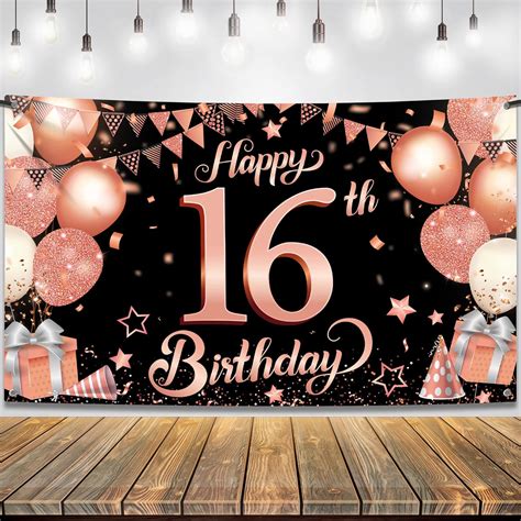 Katchon Rose Gold Happy 16th Birthday Banner Big 72x44