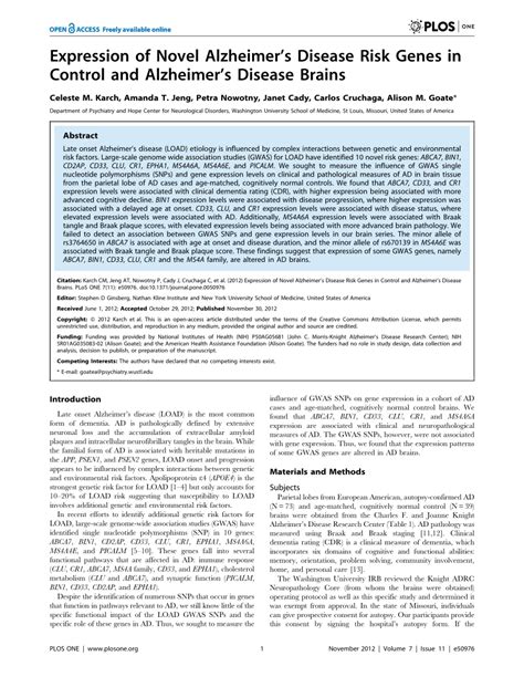 Pdf Expression Of Novel Alzheimers Disease Risk Genes In Control And