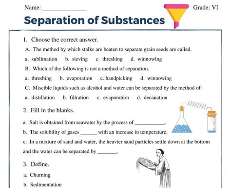 Separation Of Substances Class 6 Worksheet