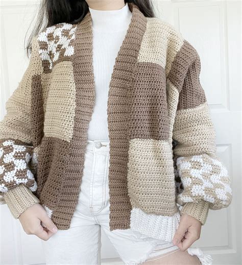 Crochet Brown Patchwork Cardigan Yarnalina Crochet Clothes Crochet