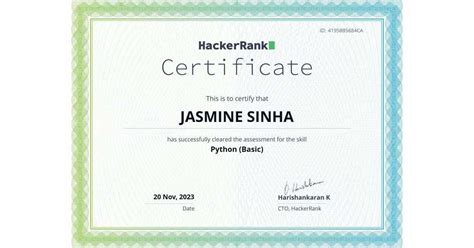 jasmine sinha on linkedin hackerrank skill certificate