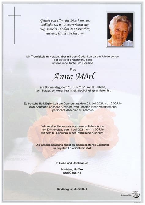 Anna Mörl • Bestattung Mürzzuschlag
