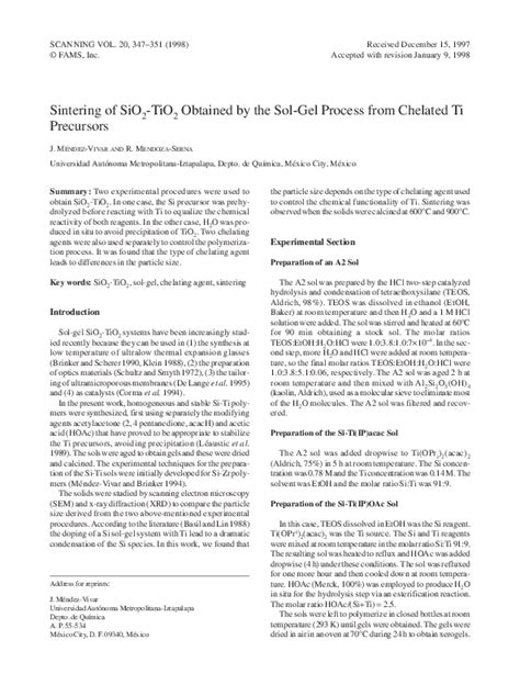 Pdf Sintering Of Sio2 Tio2 Obtained By The Sol Gel Process From Chelated Ti Precursors