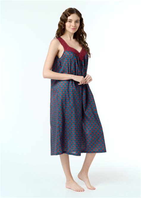 Womens Summer Nightie Arabella Nightie Blue And Burgundy Floral By Pj